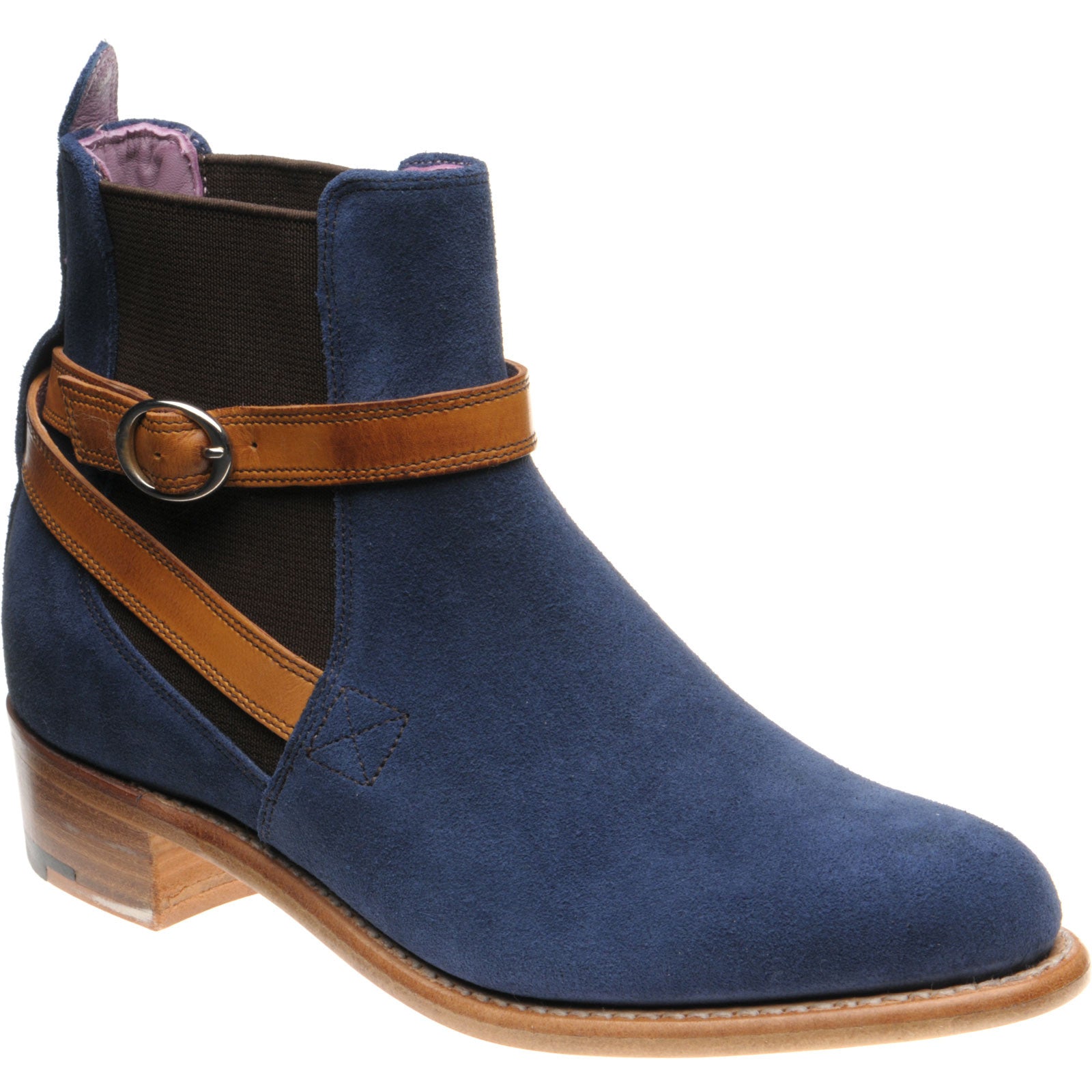 Barker Alexandra ladies boots in navy suede and cedar strap – Herring Shoes
