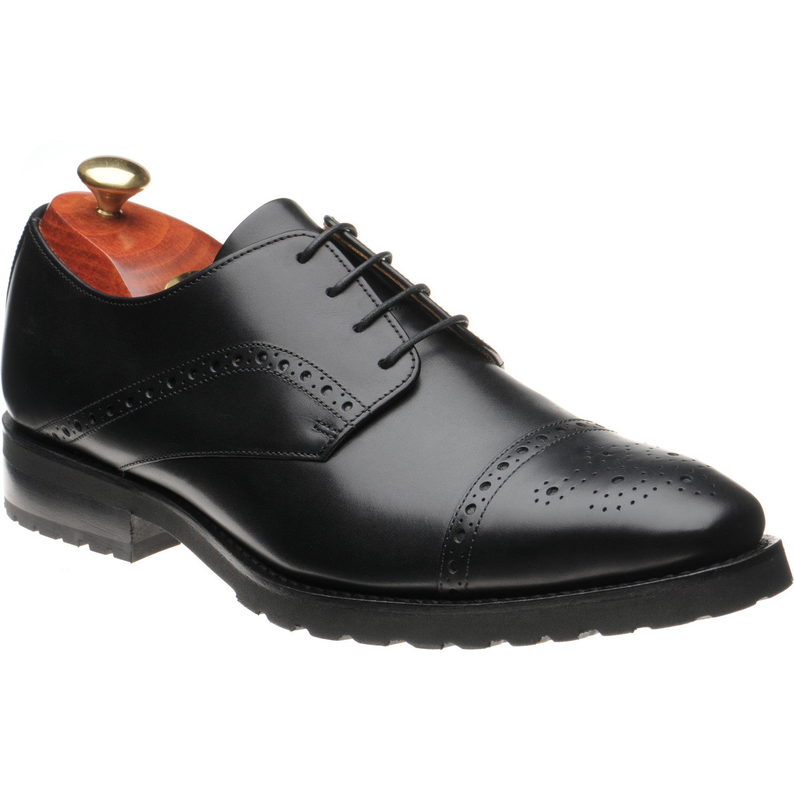 Barker Margate mens rubber-soled semi-brogues in black calf – Herring Shoes