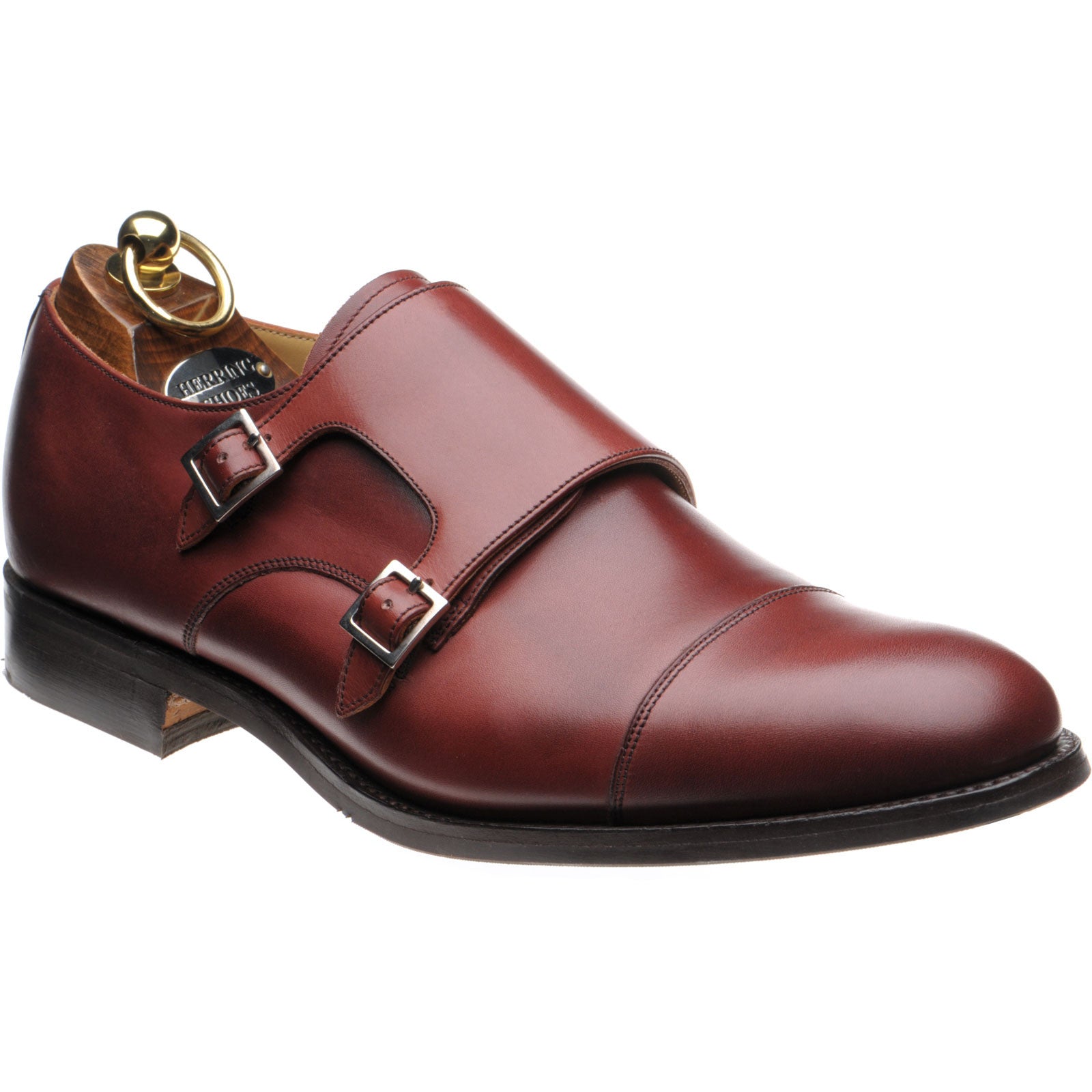 Herring Bishop mens rubber-soled double monk shoes in cherry calf (sec ...
