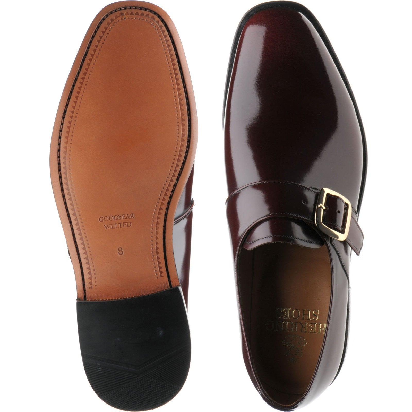 Herring Cardiff II mens monk shoes in burgundy polished (second ...