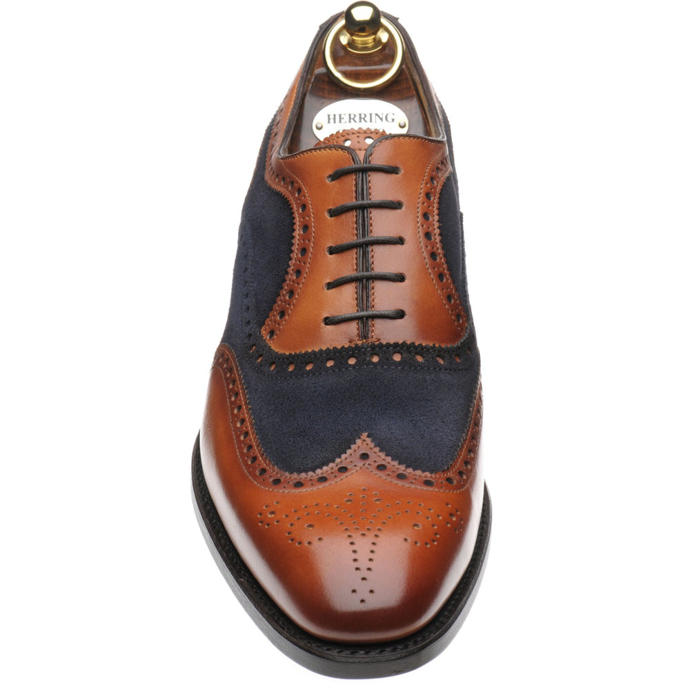 Herring Farnham mens two-tone brogues in chestnut calf and navy suede ...