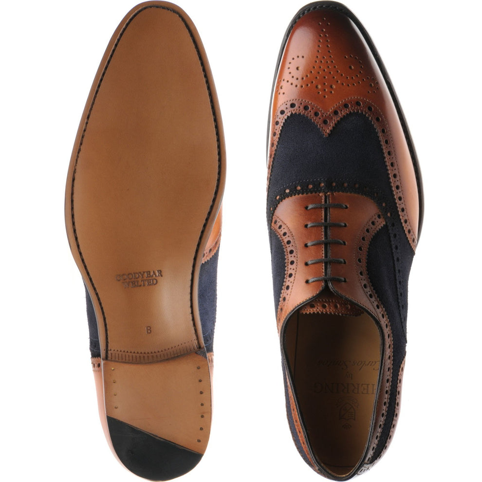 Herring Farnham mens two-tone brogues in chestnut calf and navy suede ...