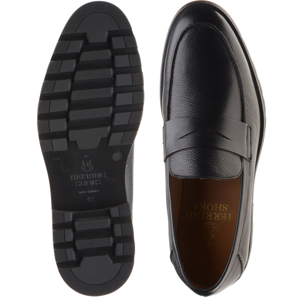 Herring Georgio mens rubber-soled loafers in black grain – Herring Shoes