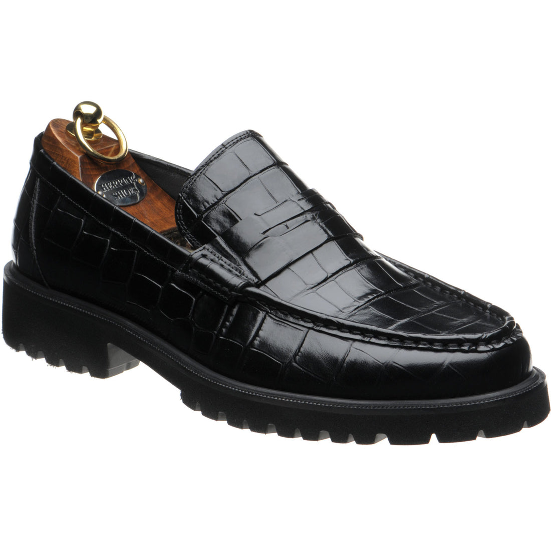 Herring Kramer Mod mens rubber-soled loafers in black croc – Herring Shoes