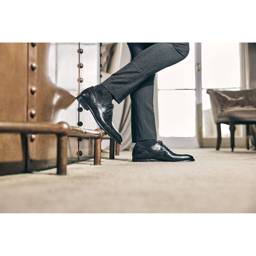 Herring Sloane mens semi-brogues in black calf – Herring Shoes