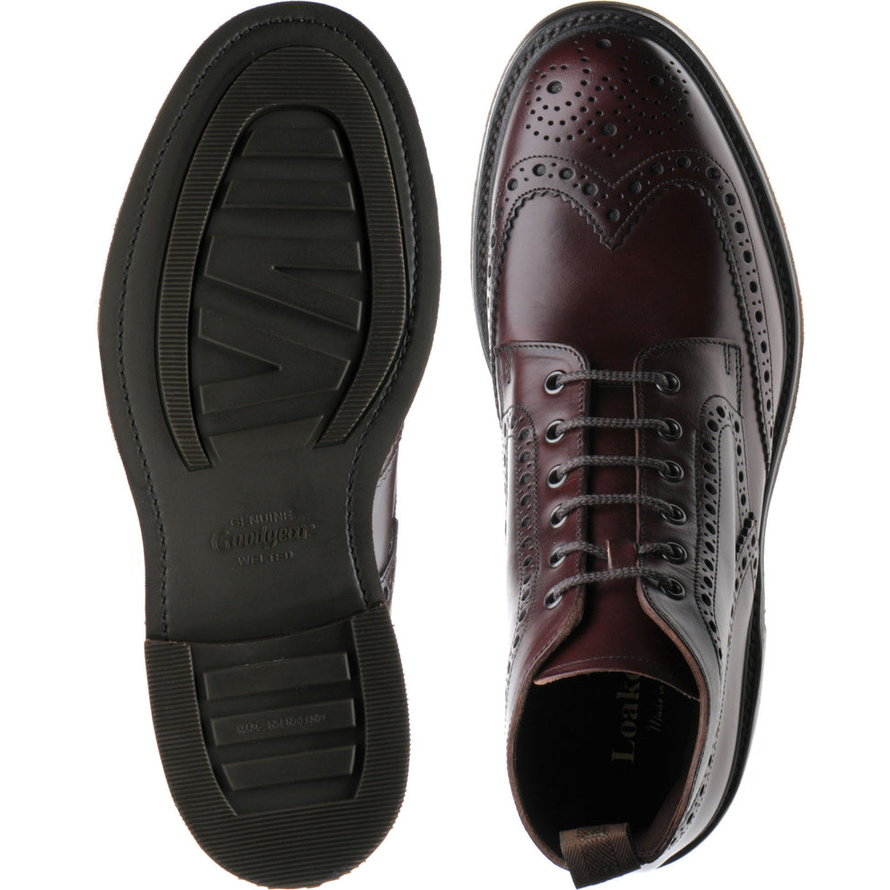 Loake Bedale mens rubber-soled brogue boots in burgundy chromexcel ...