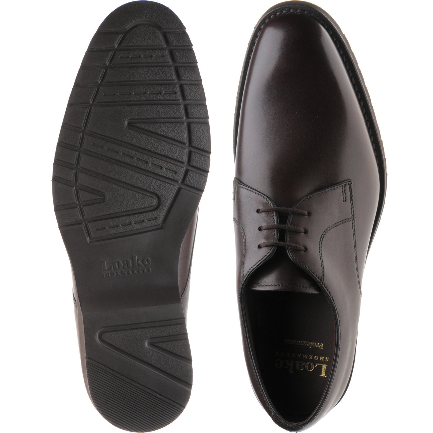 Loake Orson mens rubber-soled Derby shoes in dark brown calf (second ...