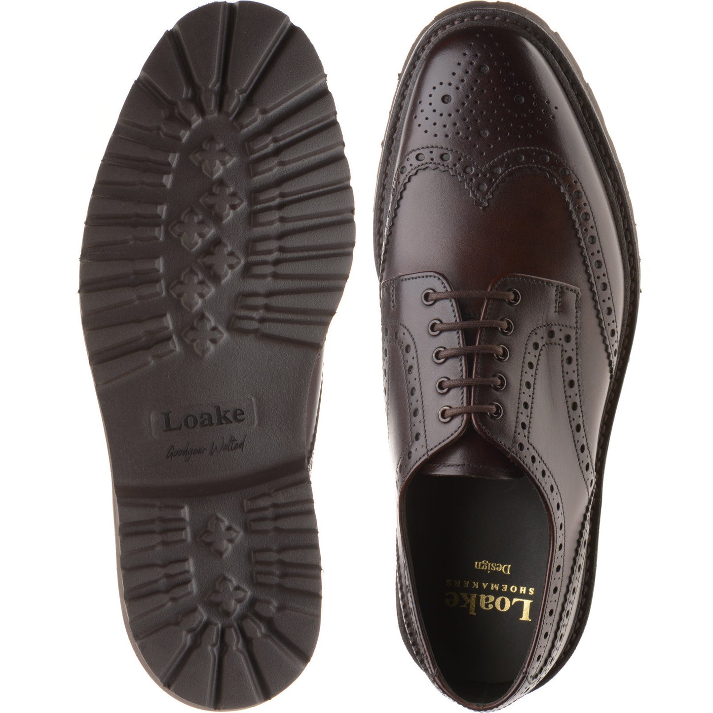 Loake Perseus mens rubber-soled brogues in dark brown calf (second ...