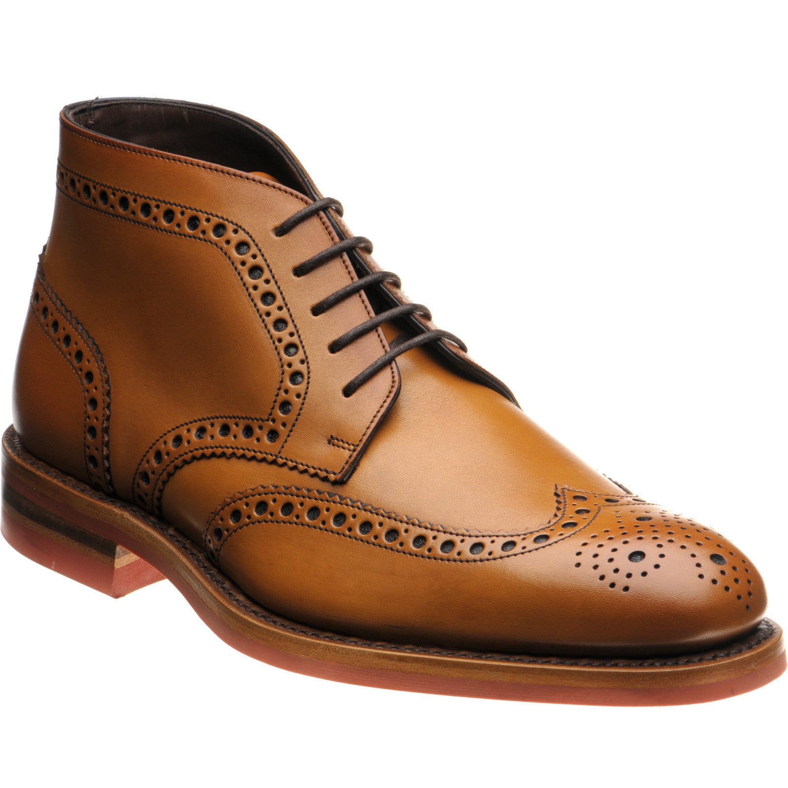 Loake Reading mens rubber-soled brogue boots in cognac calf (second ...