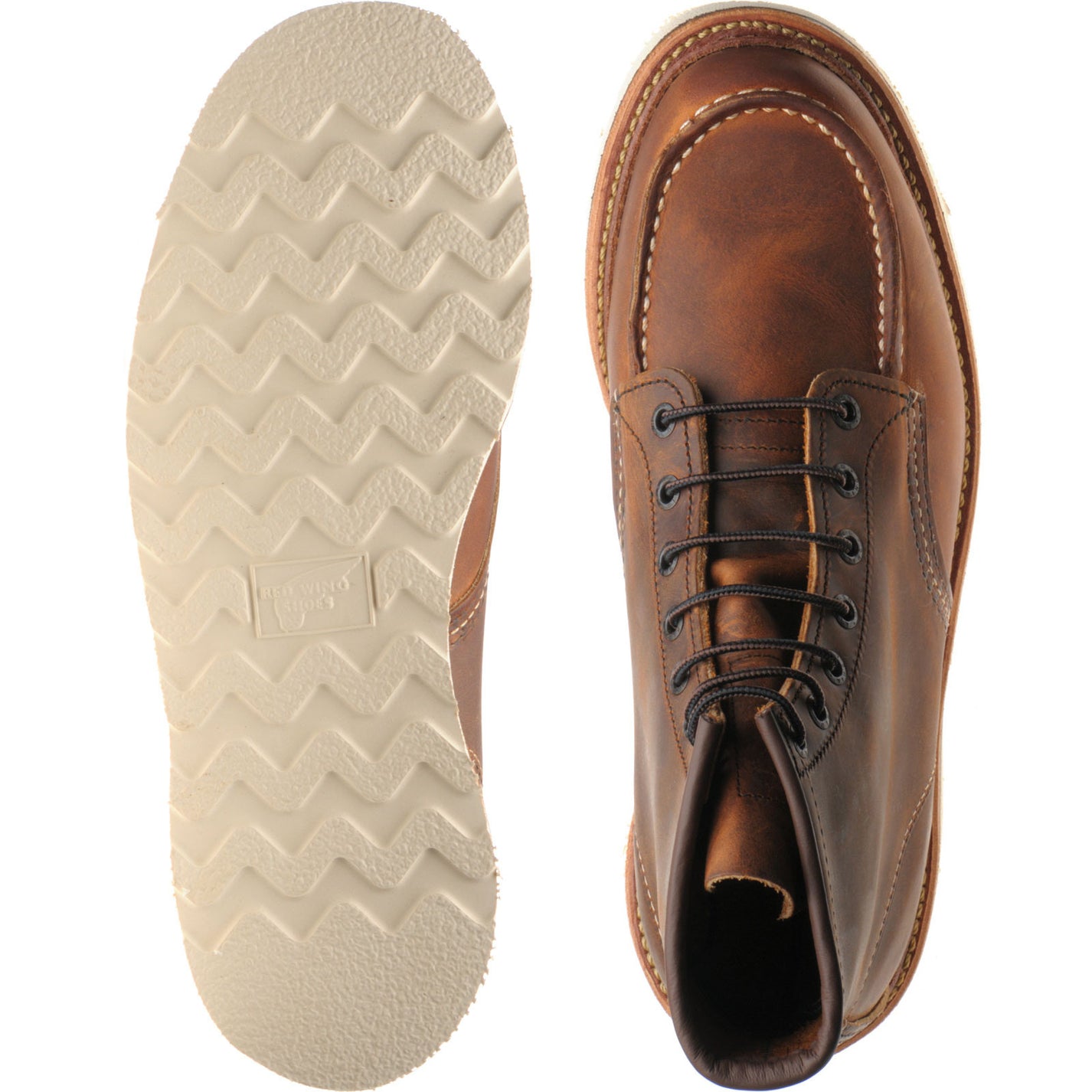 Red Wing 6-Inch Classic Moc mens rubber-soled boots in copper rough an ...